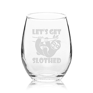 Veracco Let's Get Slothed Stemless Wine Glass Funny Birthday Gift For Someone Who Loves Drinking Bachelor Party Favors (Clear, Glass)