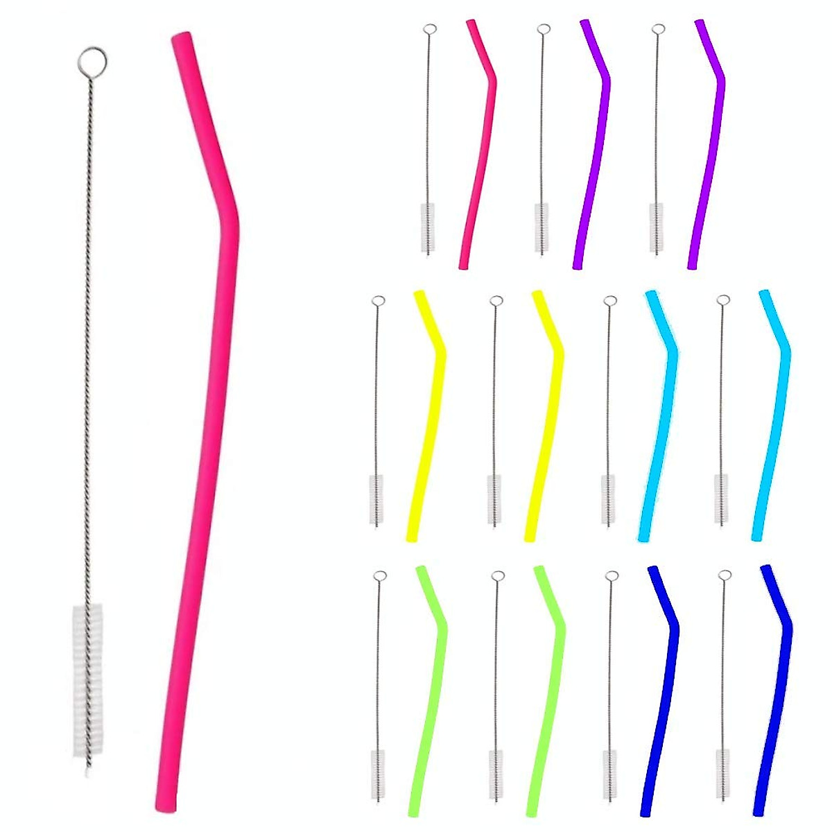 Traytastic! 48 Bulk Silicone Straws - Individually Wrapped Reusable Straws with Cleaning Brush | Safe Flexible Eco-Friendly