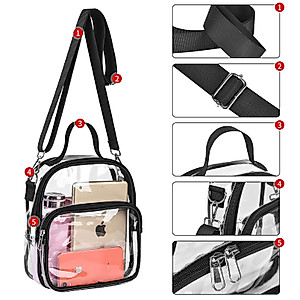 Clear Crossbody Purse Bag Stadium Approved Clear Tote Bag with Strap for Concert Sports Work Gym Games (Black)