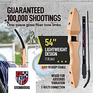 Recurve Bow and Arrow Adult - 54" Traditional Wood Takedown Recurve Bow with Lightweight Design, Right Handed Archery Bow for Adults, Youth, Beginner Hunting, Training Practice (40lbs)