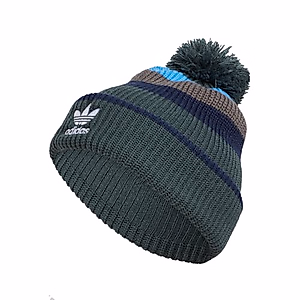 adidas Originals Cosmic Pom Ballie Cuff Fold Beanie, Mineral Green/Night Indigo/Grey, One Size