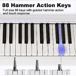 The ONE Digital Piano with Lighted-up Teaching Keys, Piano Keyboard 88 Keys with Hammer Action for Beginner/Professional, Full Size Weighted Keyboard with Piano Stand/3-Pedal Unit/APP, White