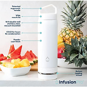 Infusion Pro Fruit Infuser Water Bottle Vacuum Insulated (20 oz) Stainless Steel : Fruit Infusion Recipe eBook : Bottom Loading Water Infuser for More Flavor : Easy Cleaning : Great Gift Water Bottle