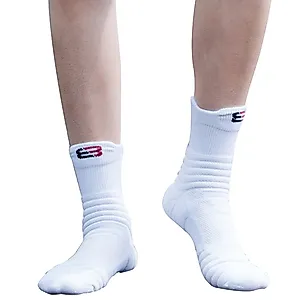 Belisy Mens Athletic Compression Crew Ankle Quarter Socks 6 Packs For Basketball & Running White Medium