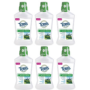 Tom's of Maine Long Lasting Wicked Fresh Cool Mountain Mint Mouth Wash, 16 Ounce Bottles, Pack of 6
