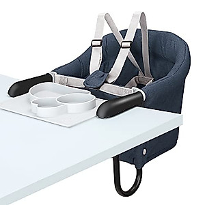 Hook On Chair with Tray, Fold-Flat Storage and Tight Fixing Clip on High Chair for Babies and Toddlers, Portable High Chair Booster Seat for Home Dining Table and Travel (Blue)