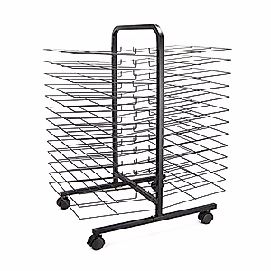Drying Rack 45 × 66 × 82 cm, Black Metal 26 Wire Shelves Double Sided Mobile Art Drying Rack Stackable Artwork Storage Classroom Painting Drying Shelf for Schools and Art Clubs