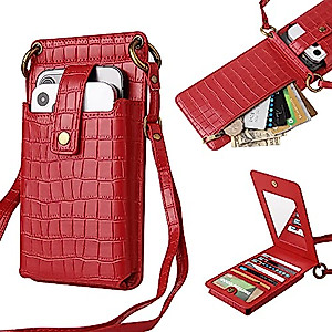 seOSTO Cell Phone Purse Wallet Small Crossbody Bags Mini Shoulder Bag With Credit Card Slots and Mirror,Suit For Most Smartphone