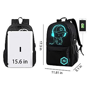 Oslimea Kids School Backpack Cartoon Anime Luminous Backpack 15.6 Inch Boys Lightweight Bookbag with USB Charging Port Anti-Theft Travel Casual Backpack