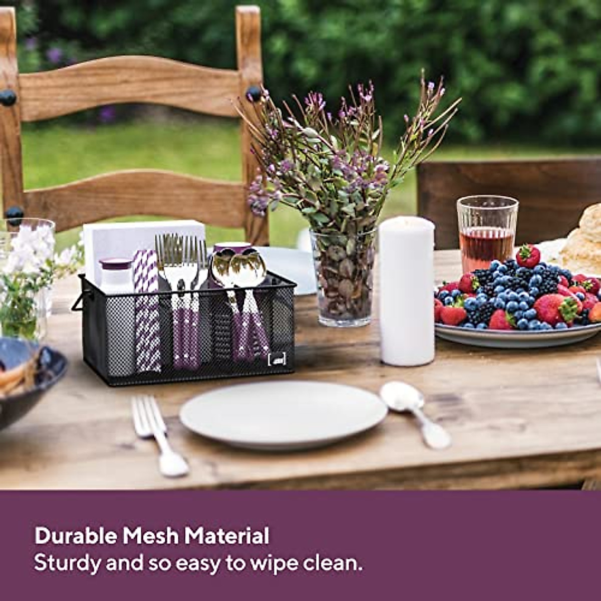 Mindspace Utensil Holder, Kitchen Condiment Organizer and Flatware Utensil Caddy | The Mesh Collection, Black