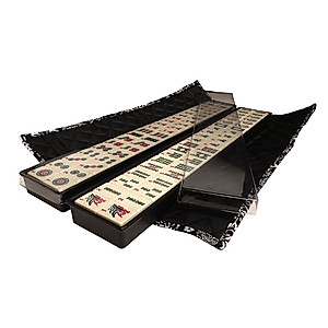 Linda Li American Mahjong Set Black Paisley Soft Bag - 166 Ivory Colored Engraved Tiles, 4 All-in-One Rack/Pushers