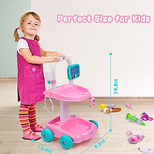 UNIH Doctor Cart Kit for Kids 3 4 5, Medical Play Set Realistic with Lights Toddlers Toys for Boys Girls 2-4 (Pink)