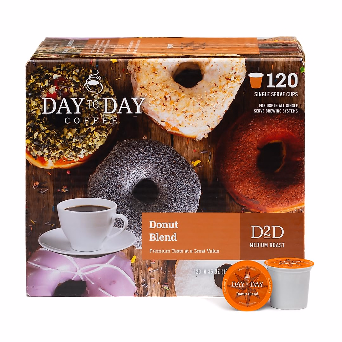 Day To Day 120-Count Donut Blend, Medium Roast Single Serve Coffee Pods for K-Cup Keurig Brewers (Donut Blend, 120 Count (Pack of 1))