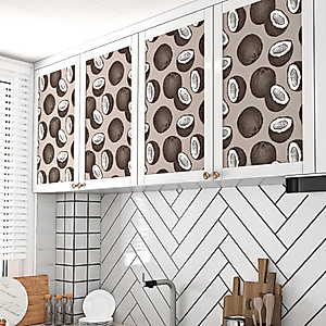 ReWallpaper Light Tan Peel and Stick Wallpaper Removable Brown Vinyl Wallpaper Stick and Peel Waterproof Contact Paper for Cabinets Bathroom Bedroom Tropical Coconut Fruit Wall Paper Roll 17.5in×10ft