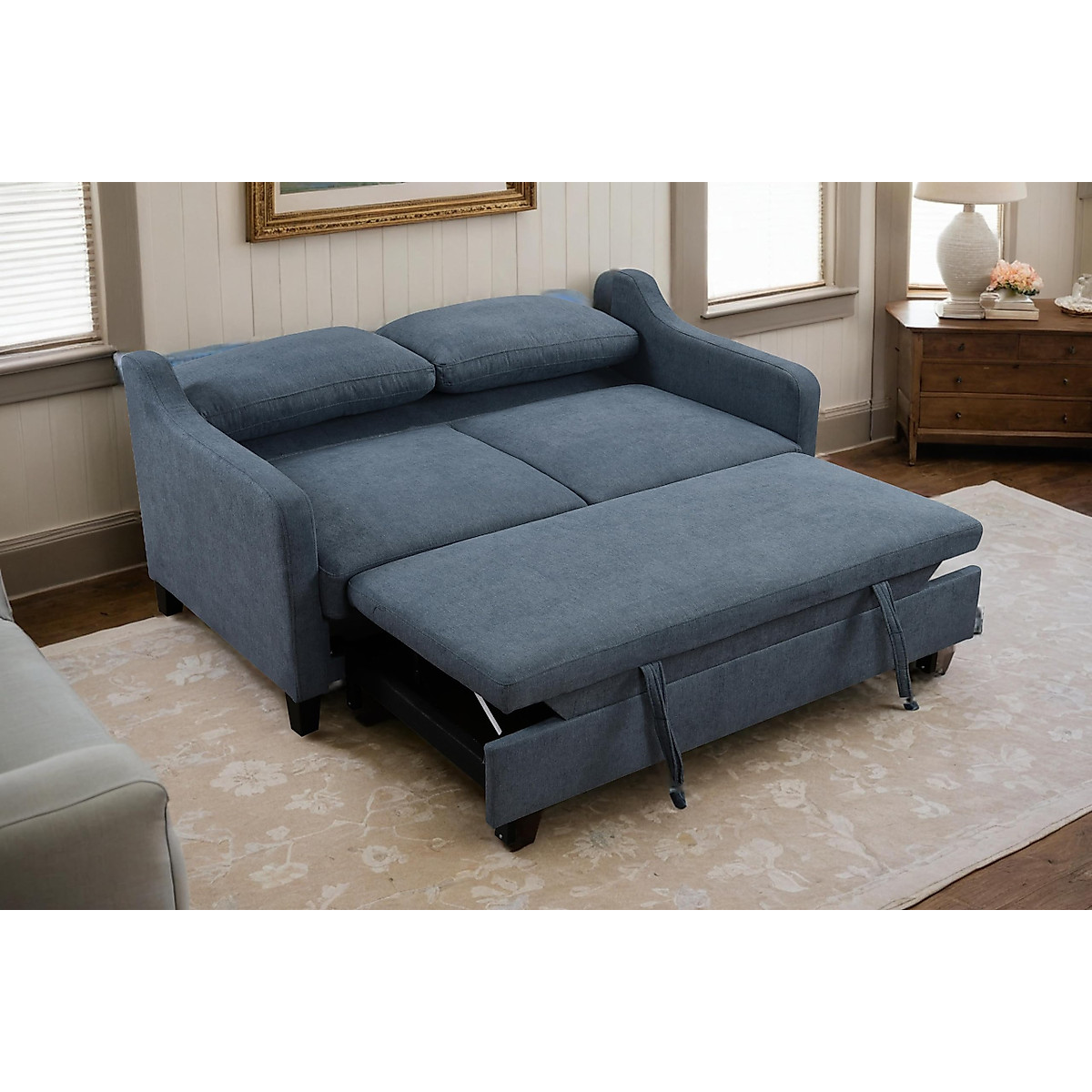 ZIGHTH 69'' Convertible Queen Size Sleeper Sofa Bed, Modern Linen Loveseat Sofa Couch with Pull Out Bed and Adjustable Backrest for Living Room. Blue