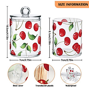 Jucciaco Cherry Fruits Canisters with Lids for Bathroom Vanity, Clear Plastic Jars Set of 2, for Cotton Balls, Cotton Pads, Qtips 4.13 x 2.75 in