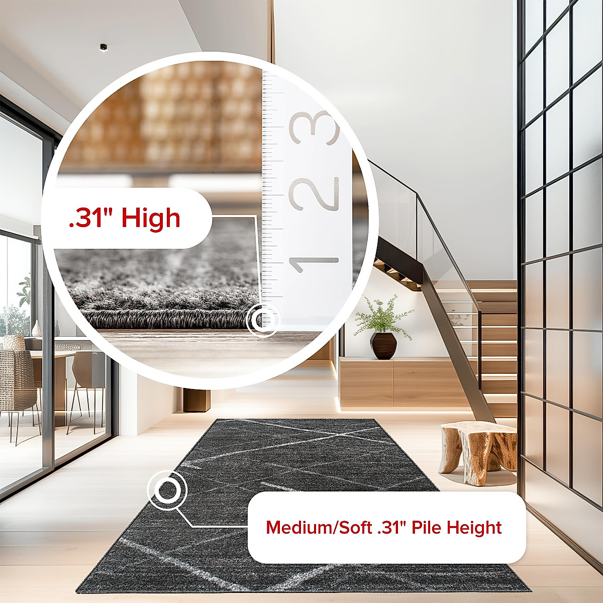 nuLOOM 7x9 Thigpen Contemporary Area Rug, Charcoal, Abstract Lines, Non-Slip Backing, Stain Resistant, For Bedroom, Dining Room, Living Room, Hallway, Office, Kitchen, Entryway