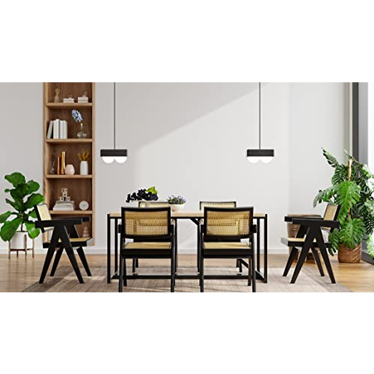 First of a Kind Rattan Cane Dining Chair - Mid-Century Modern Chairs with Mesh Back - Comfy Side Chair with Arms for Dining Room – Farmhouse Wooden Frame Accent Chair for Kitchen - Black