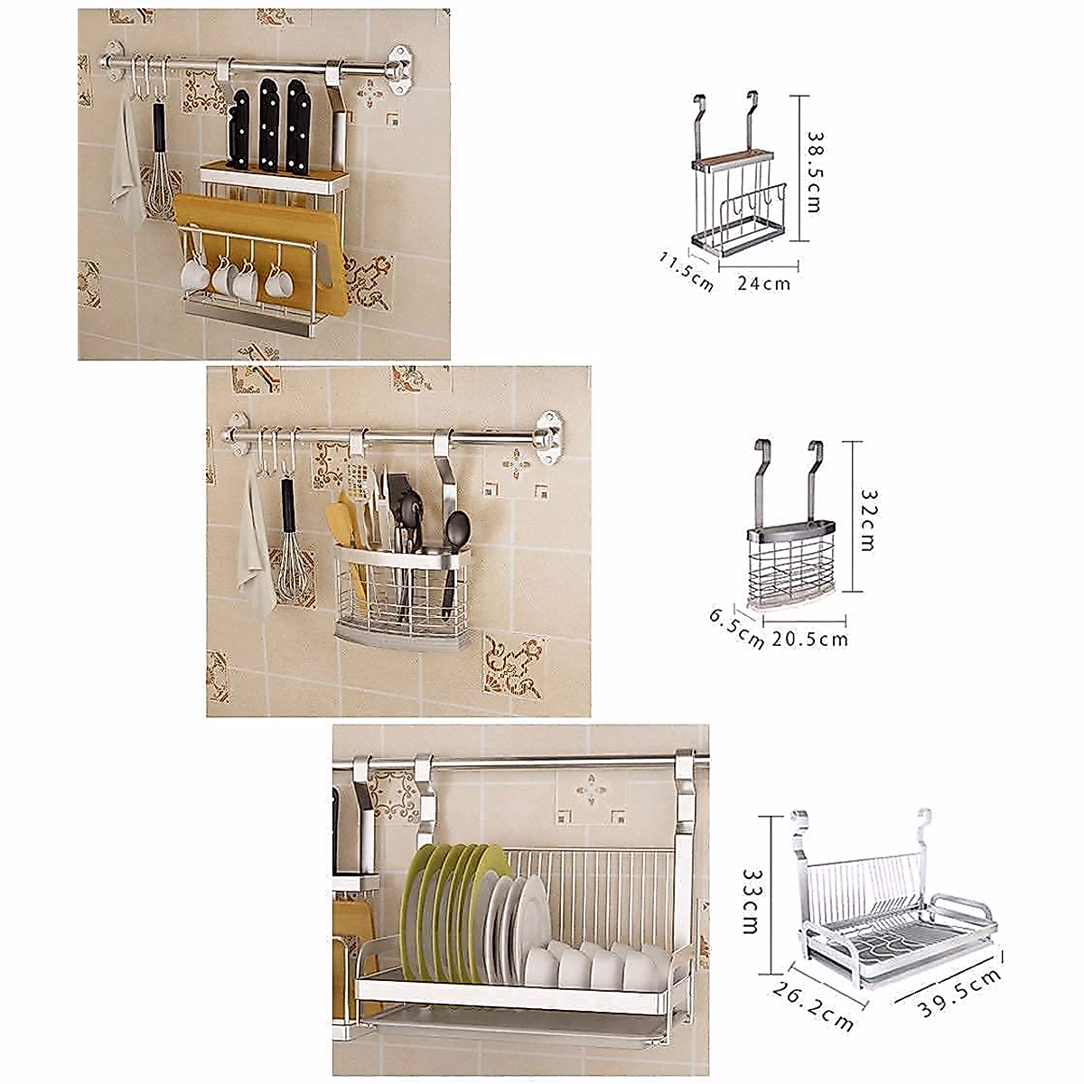 Plate Rack Multi-Purpose Kitchen Storage Shelf Wall Dish Rack Dish Drainer with Cutlery Tableware Draining Drying Storage Shelf Pan Plate Holder