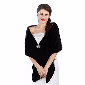 Aukmla Long Wedding Faux Fur Wraps and Shawls Wedding Bridal Stole for Brides and Bridesmaids
