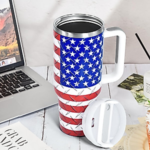 Icesip 4th of July Gifts For Him, 40oz Tumbler with American Flag, Insulated Steel Patriotic Cup USA Coffee Mug with Handle & Lid for Husband, DAD, Men