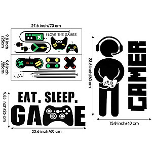 3 Sheets Game Wall Stickers Video Game Wall Decals, Vinyl Gaming Wall Stickers Eat Sleep Game Wall Decal for Boys Kids Men Bedroom Home Playroom (Separated Game Boy Style)