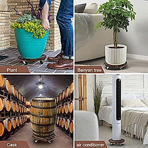 Silkchio Plant Caddy with Wheels, 2 Pack Rolling Plant Stand 12 Inch, 5 Lockable Wheels Heavy Duty Round Plant Dolly for Indoor Outdoor, Wooden Plant Roller Base, Potted Plant Mover, Trash Can Dolly