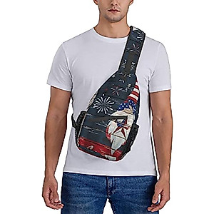 Stylish Chest Sling Bag American Flag Funny Gnomes with Texas Star,Crossbody Shoulder Backpack Adjustable Chest Bag Lightweight Casual Daypack for Men Women Outdoor Sports Biking Hiking Shopping