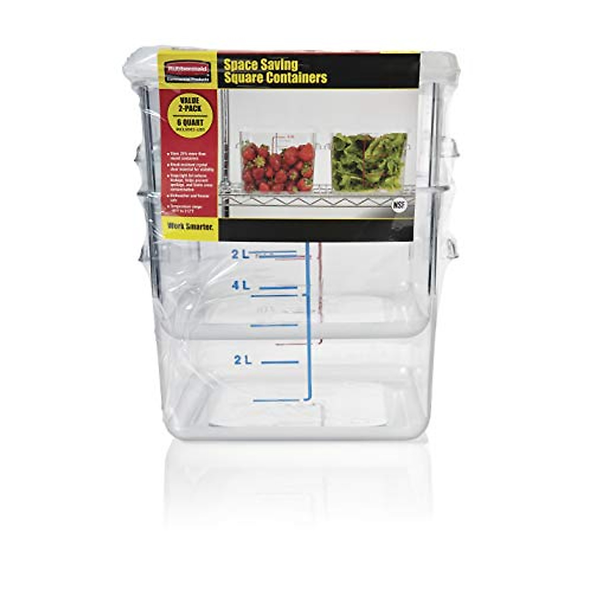 Rubbermaid Commercial Products Plastic Square Food Storage Container with Lid, 6 Quart, 1815325 (set of two)