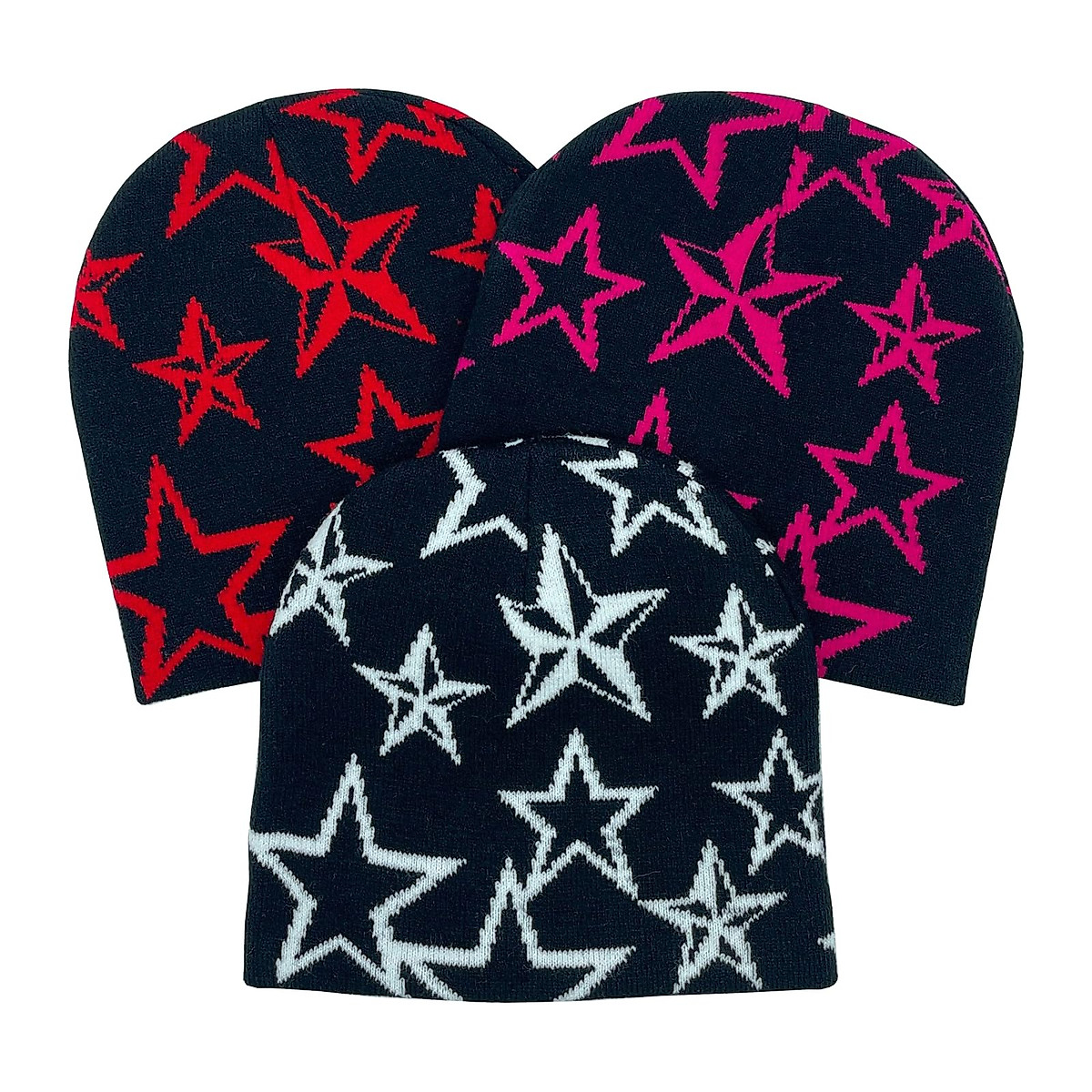 Diskebuiss Y2k Wool Beanie for Unisex-Adults, Star Pattern, One Size, White