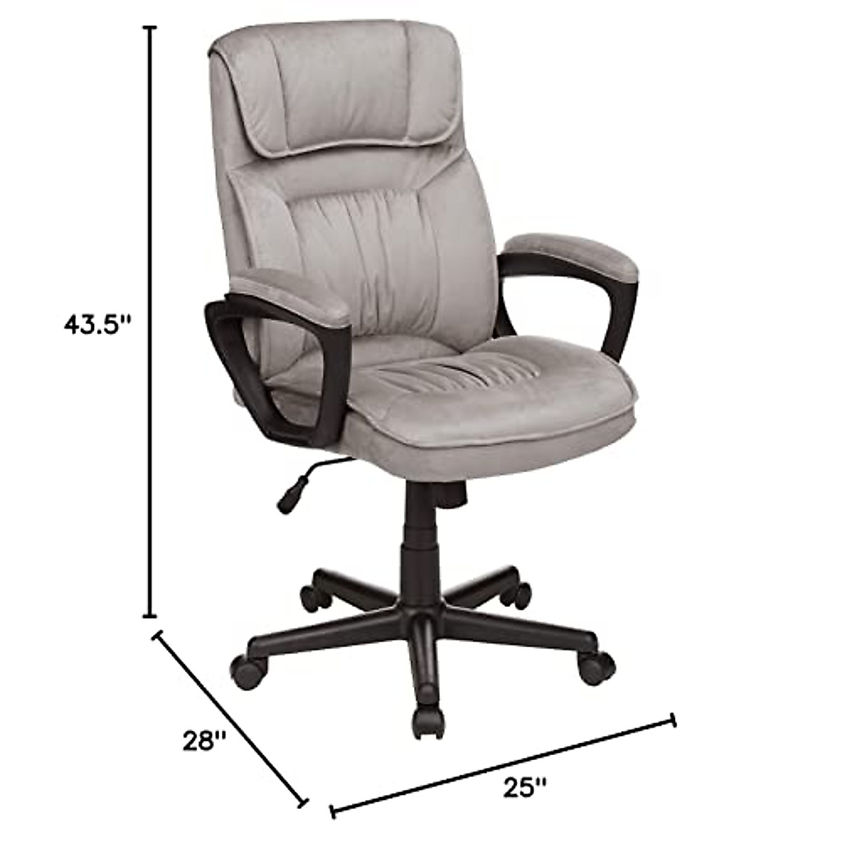Amazon Basics Classic Office Desk Computer Chair - Adjustable, Swiveling, Ultra-Soft Microfiber, Lumbar Support, 28"D x 25"W x 43.5"H, Light Gray