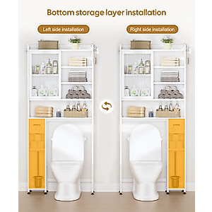 Cozivolife Over The Toilet Storage Cabinet with Acrylic Door Panel and Paper Towel Drawer, Bamboo Toilet Shelf, Organizer Rack Above Toilet for Bathroom (Without Power Strip, White)