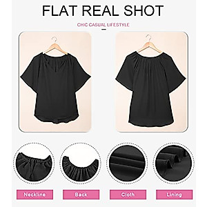Dokotoo Womens Summer Tops Casual Short Sleeve Shirts V Neck Pleated Tunic Tops Loose Cute Bell Sleeve Chiffon Blouses for Ladies Plus Size,2XL(US 18-20),Black