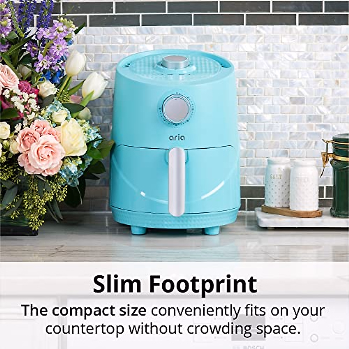 Aria Teflon-Free 3 Qt. Premium Ceramic Air Fryer with Recipe Book, Seafoam Teal