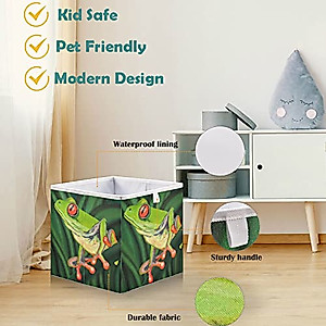 visesunny Closet Baskets TropicaL Tree Frog Animal Storage Bins Fabric Baskets for Organizing Shelves Foldable Storage Cube Bins for Clothes, Toys, Baby Toiletry, Office Supply