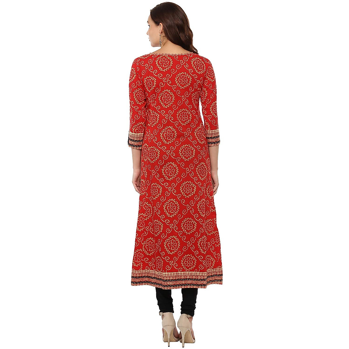Yash Gallery Women's Plus Size Women's Cotton Bandhani Anarkali kurta for Women (Red)