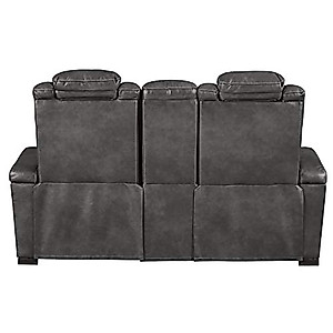 Signature Design by Ashley Turbulance Power Reclining Loveseat with USB Charging Port, Dark Gray