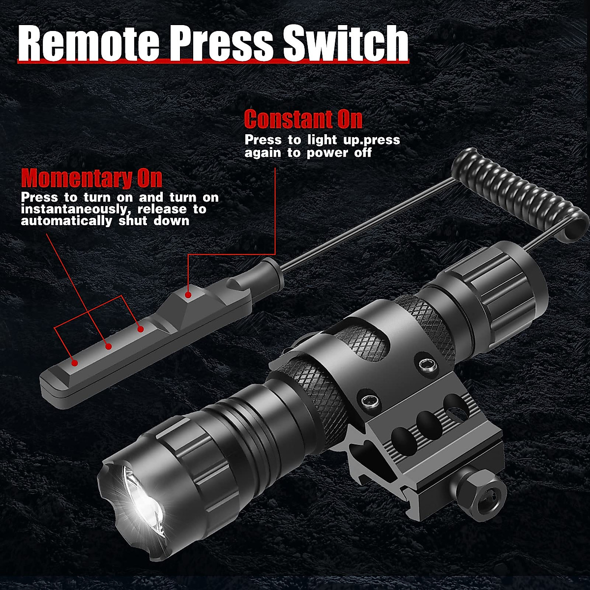 COOGEO Tactical Flashlights 1200 Lumens LED Weapon Light with Picatinny Mount, Super Bright Light Included Rechargeable Batteries Switch for Self Defense, Hunting, Camping, Hiking