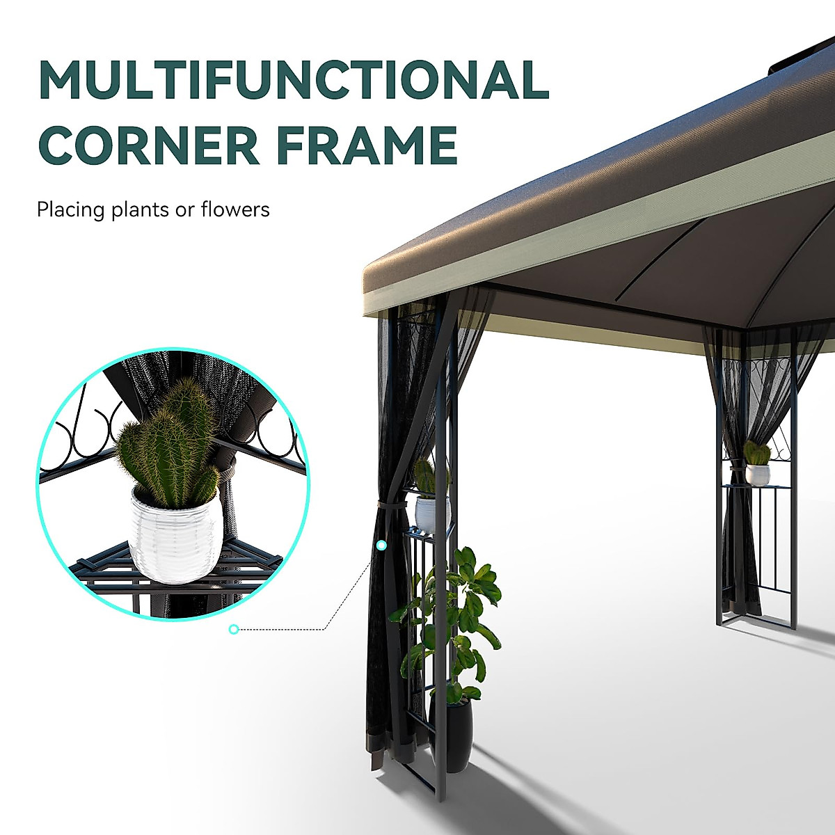 FUNG YARD 10x10 Outdoor Gazebo, Double Roof Patio Gazebo with Mosquito Netting, Sturdy Steel Frame, Sun & Waterproof, Perfect for Backyard, Garden, Party (Brown)