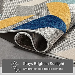 Well Woven Maui Blue Indoor/Outdoor Chevron Area Rug (5'3" x 7'3") High Traffic Stain Resistant Modern Geometric Carpet