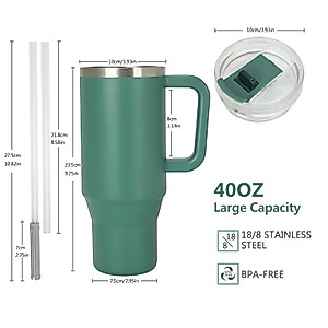 Riley Joy 40 oz Stainless Steel Tumbler with Handle & Straw, Vacuum Insulated Travel Mug for Office, Home, or Car, Cold/Hot Water Bottle, Leak-Proof, Fits Holders