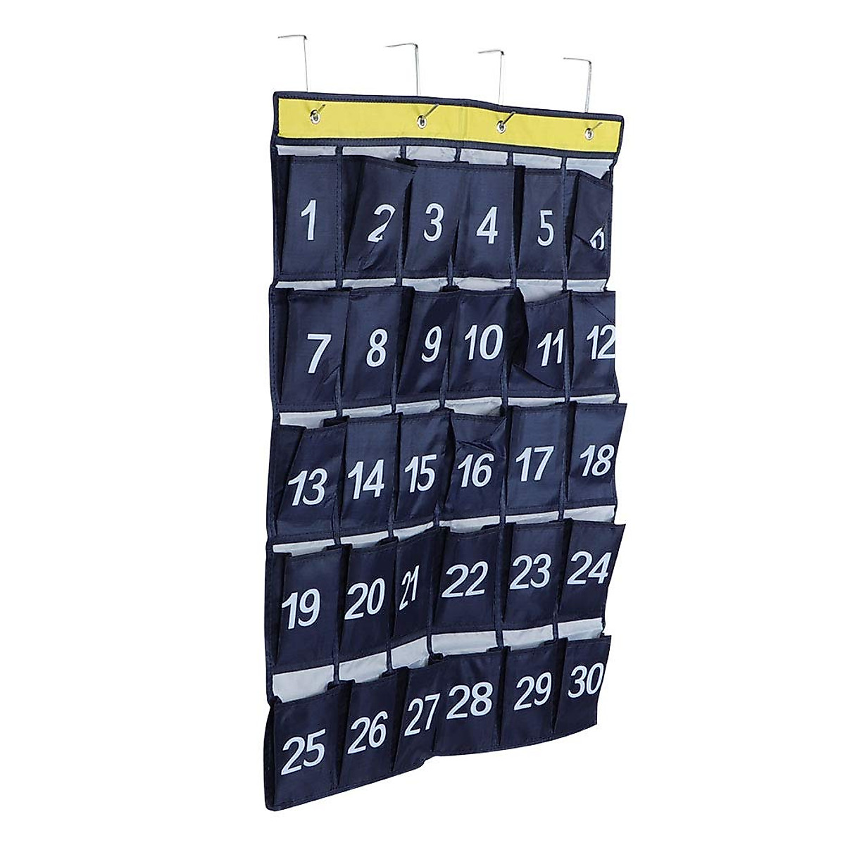 Tyenaza 30 Pockets Wall Hanging Storage Bag, Numbered Pockets Classroom Calculator Holder & Phone Pockets Chart Organizer Hanging Door (Navy Blue)