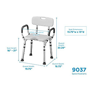 NOVA Medical Products Shower & Bath Chair with Back & Arms & Hygienic Design, White, 1 Count