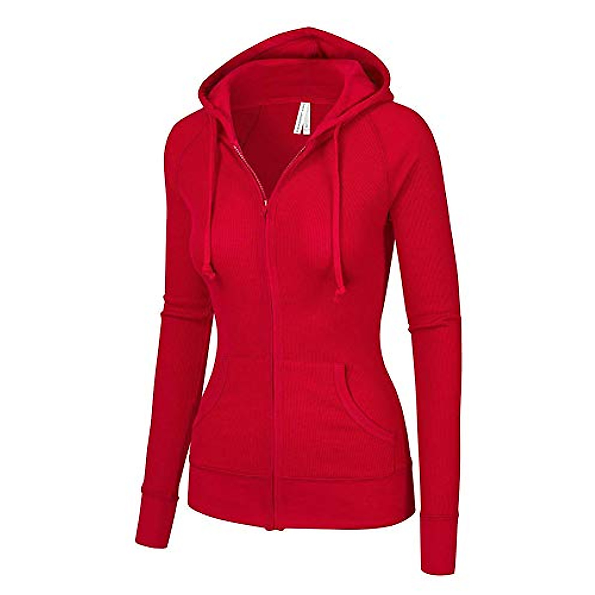 TL Women's Solid Warm Thin Thermal Knitted Casual Zip-Up Hoodie Jacket RED,Medium
