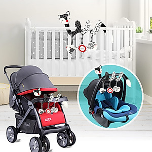 KKUYT Car Seat Toy for Baby, Infant Baby Spiral Plush Toys Stroller Toys Hanging Crib Activity Toy for Crib Bed Stroller Car Seat, Hanging Rattle Toy for 0-12 Months Newborn Baby-Black & White Fox
