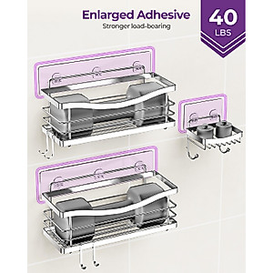 ODesign Adhesive Shower Caddy No Drilling with Soap Dish 3 Tiers Stainless Steel Shower Organizer for Shampoo Conditioner Bathroom Organizer Accessories with Removable Hooks Wall Mounted - RUSTPROOF