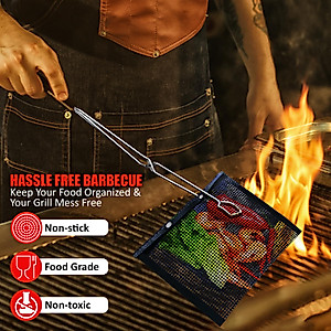 Grill Mesh BBQ Bags LARGE and MEDUIM - Reusable, Non-Stick Barbecue Grilling Pouches - Heat-Resistant, Easy to Clean Accessories - Ideal for Outdoor Electric, Gas, Charcoal Grills | Set of 2