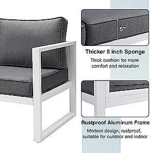 Mutaomay Outdoor Furniture, Aluminum Single Seat Patio Couch with Anti-Rust Coating, Modern Outdoor Furniture with Cushion, Outdoor Couch Patio Furniture for Apartments, Gardens, Patios, Deck (White)