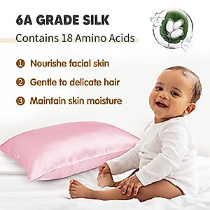 OLESILK 100% Mulberry Silk Toddler Pillowcase for Hair and Skin, Both Sides 19 Momme Pure Natural Silk Travel Pillow Cases with Hidden Zipper, 13"x 18", Pink