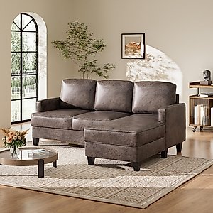 Vesgantti 72 inch L Shaped Couches, 3 Seater Sectional Sofa with Chaise Lounge, Upholstered Modern 3 Cushion Sofa, 2 Piece Sofa Set for Living Room, Apartment, Office, Brown
